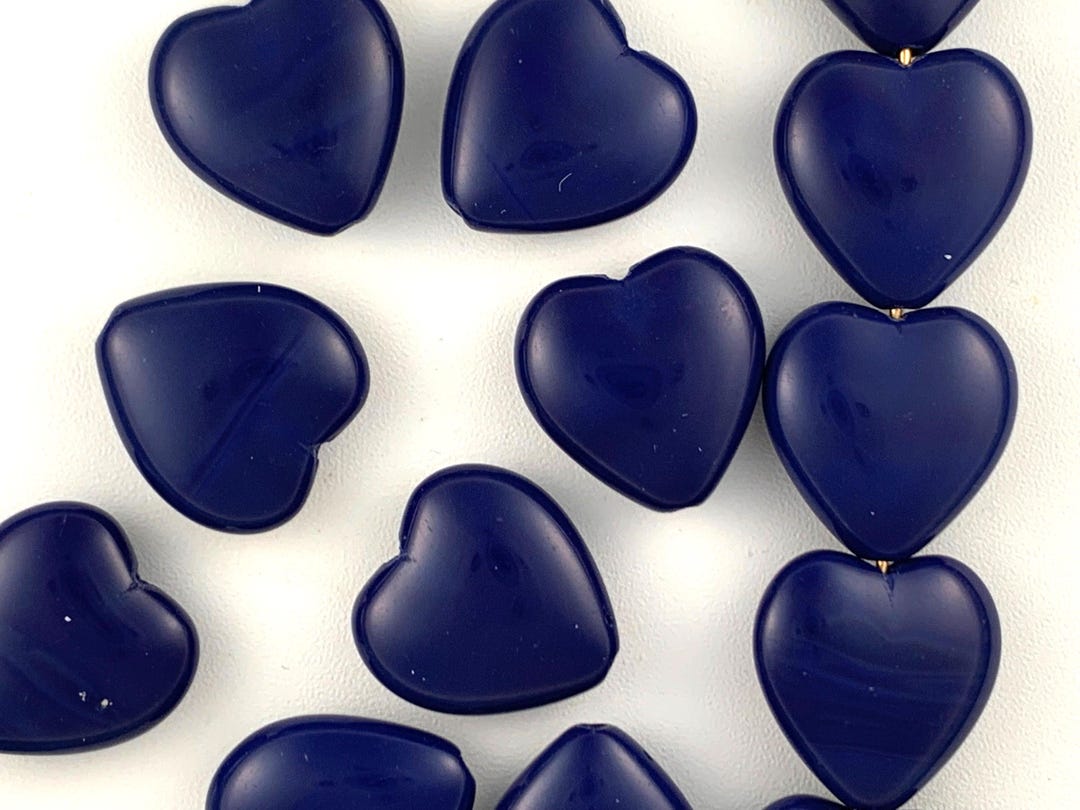 16mm Czech Glass Heart Beads Large Opaque Cobalt Blue Dark Hearts ...