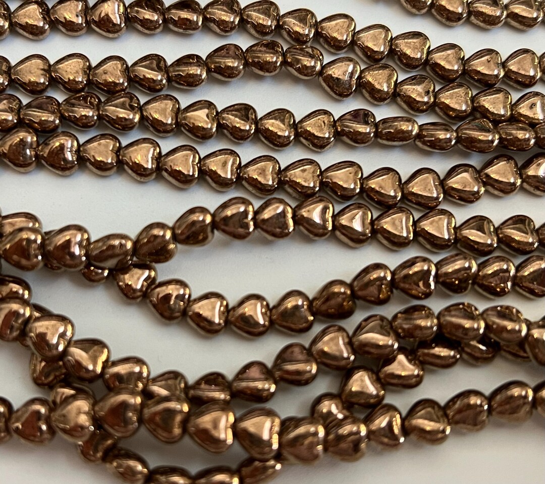 6mm Small Czech Glass Bronze Hearts Small Heart Metallic Beads for ...