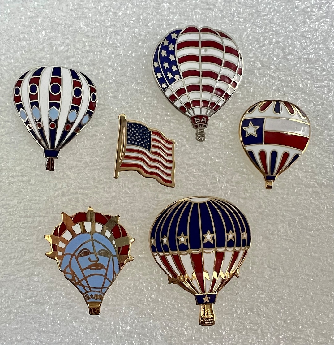 Hot Air Balloon Pin Statue of Liberty Stars & Stripes Patriotic Flag ...