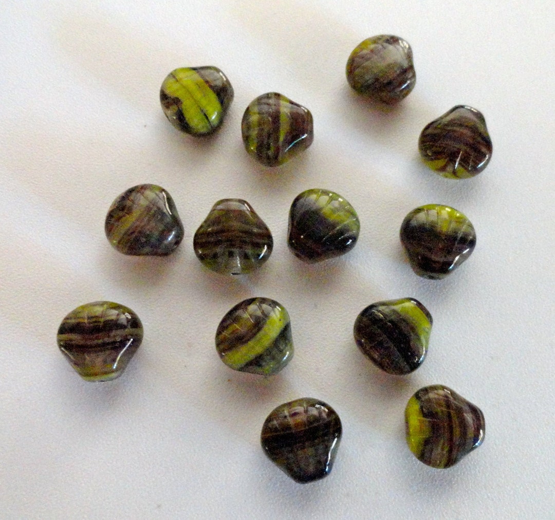 Glass Shell Beads Dark Amethyst & Yellow 9mm Czech Beads Hurricane ...