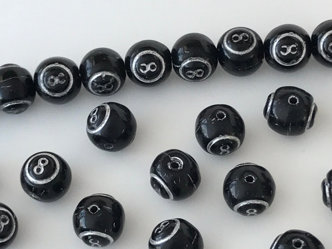 Eight Balls Czech Glass Vintage 8 Ball Beads 8mm Opaque Black With ...