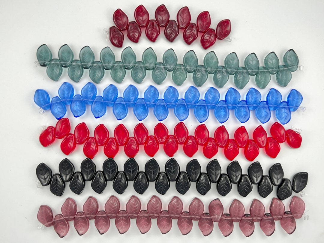 14x9mm Czech Glass Leaves Wavy Leaf Beads 9x14mm Garnet Siam Red ...