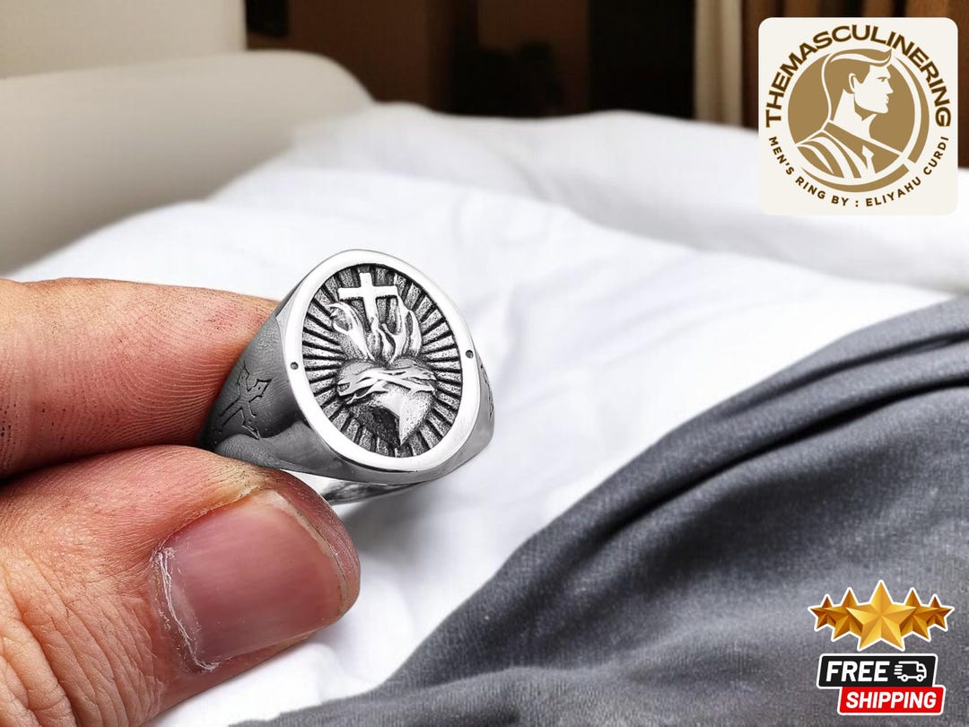 Sacred Heart Ring | Christian Signet Circle | Silver Cross Band ...