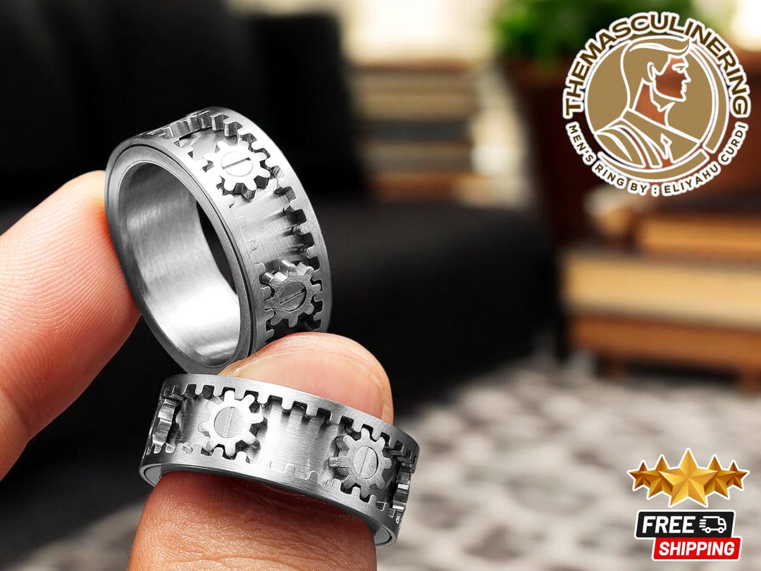 Fidget Spinner Gear Ring | Punk Rock Jewelry for Men & Women | Rotating ...