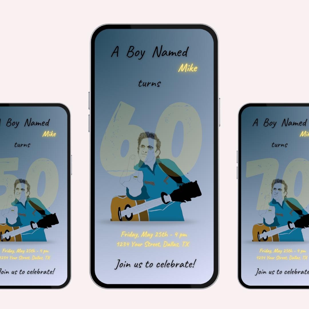 Retro Birthday Invitation Ecard Johnny Cash – Vintage | Customizable ...