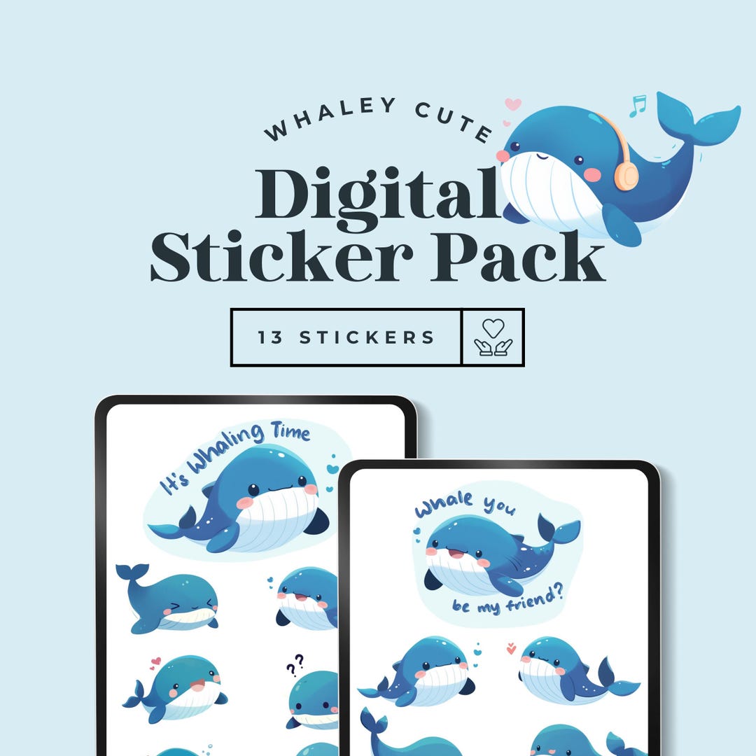 Whaley Cute – Whale-themed Digital Stickers for Journaling & Planners ...