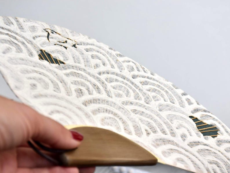 Japanese Uchiwa Fan With Birds and Weaves Pattern | Handcrafted Washi ...