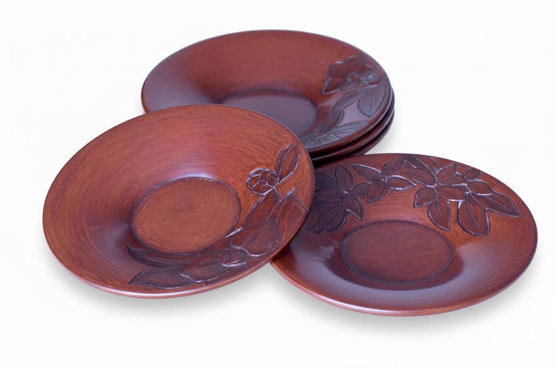 Vintage Japanese Kamakura-bori Plates – Hand-carved Floral Lacquerware ...