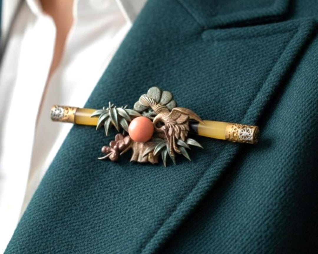 Vintage Japanese Brooch in Kanzashi Hair Pin Shape – Gold Floral Female ...