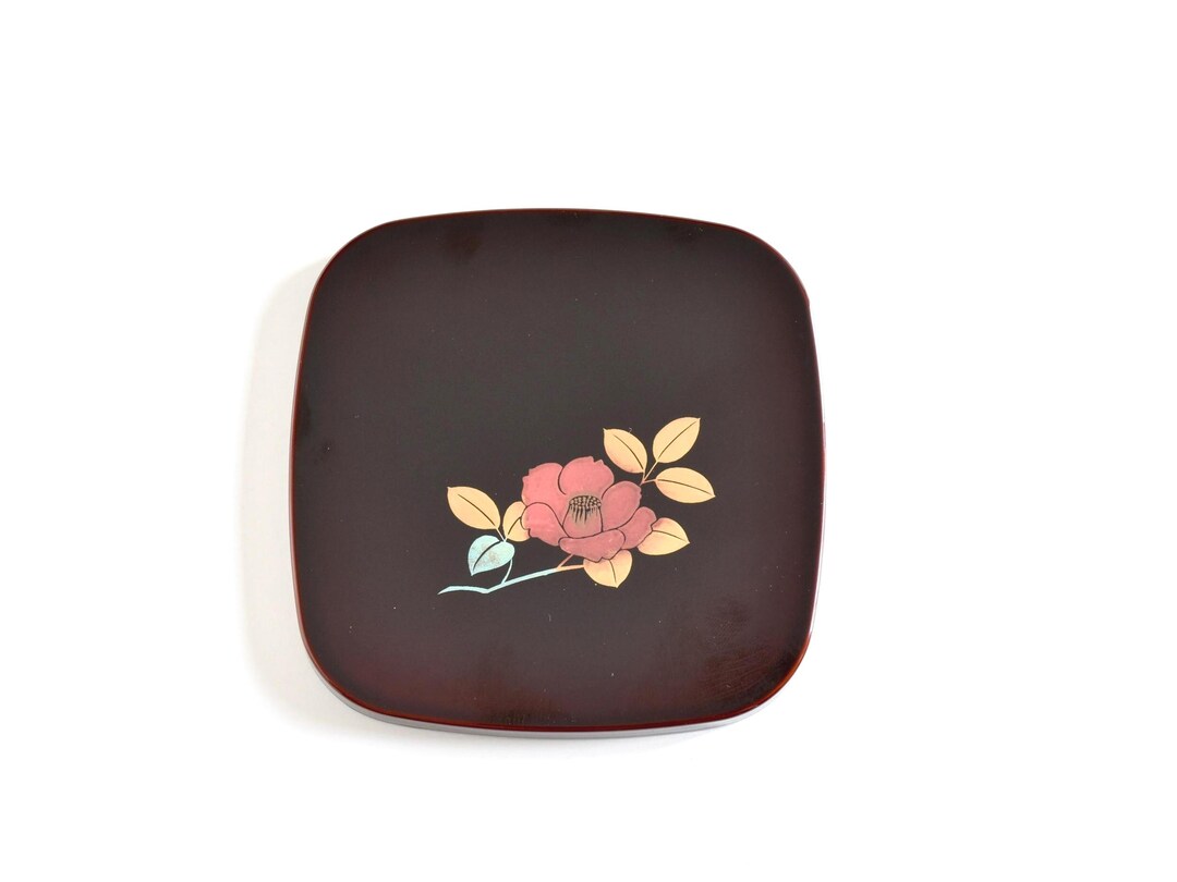 Vintage Japanese Lacquer Coaster | Floral Motif | Handcrafted Urushi ...