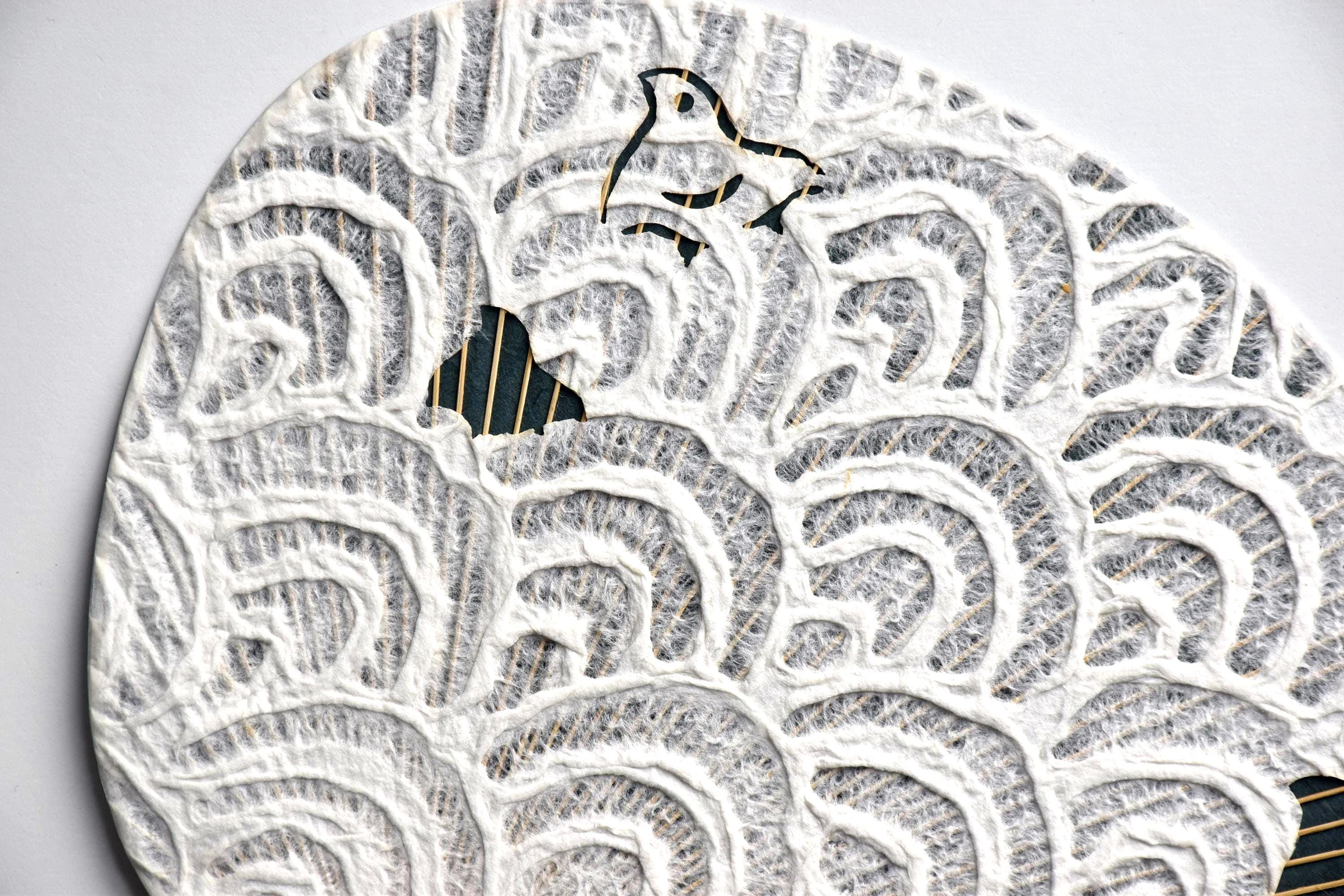 Japanese Uchiwa Fan With Birds and Weaves Pattern | Handcrafted Washi ...