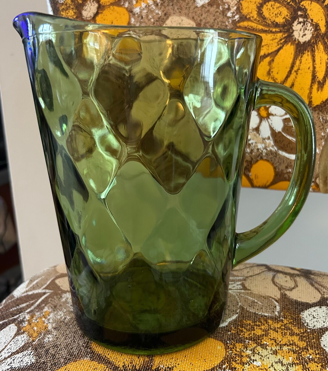 Vintage Hazel-atlas Harlequin Diamond Pattern Avocado Green Glass ...