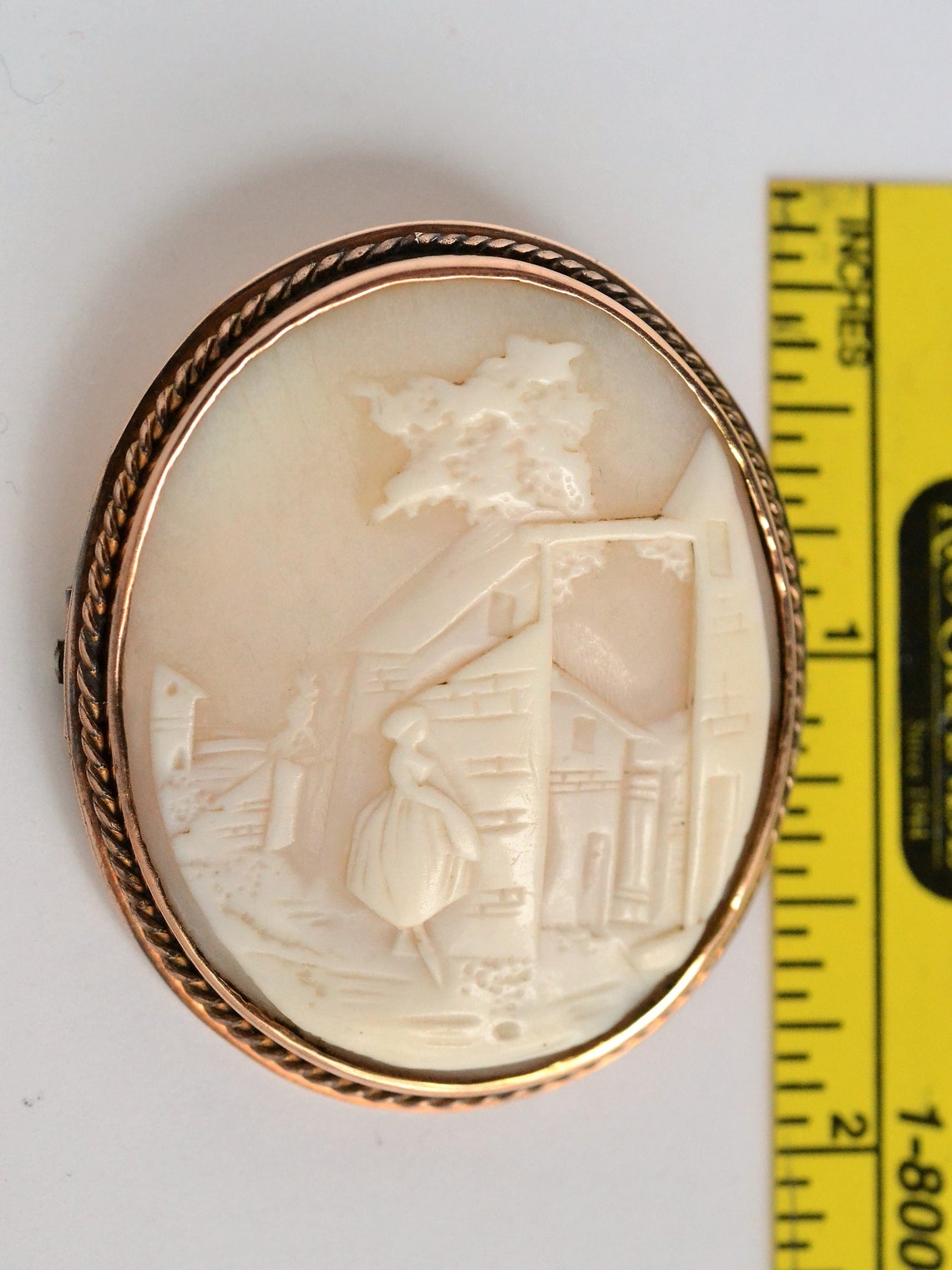 Victorian Rachel at the Well Cameo Brooch, 10kt Gold Shell Pin - Etsy