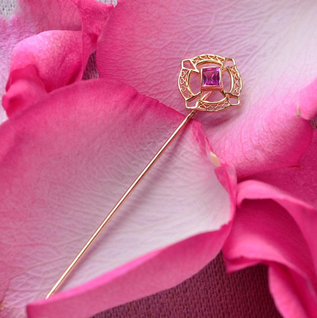 Pink Sapphire Stick Pin, Vintage Sapphire Filigree Stick Pin, Cravat ...