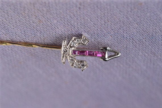 Candle stick lapel pin, ruby stickpin, Art deco pin, - Gem