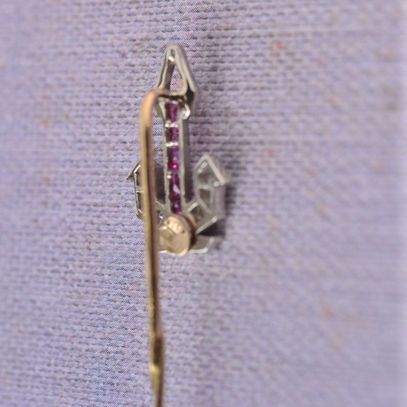 Candle stick lapel pin, ruby stickpin, Art deco pin, - Gem