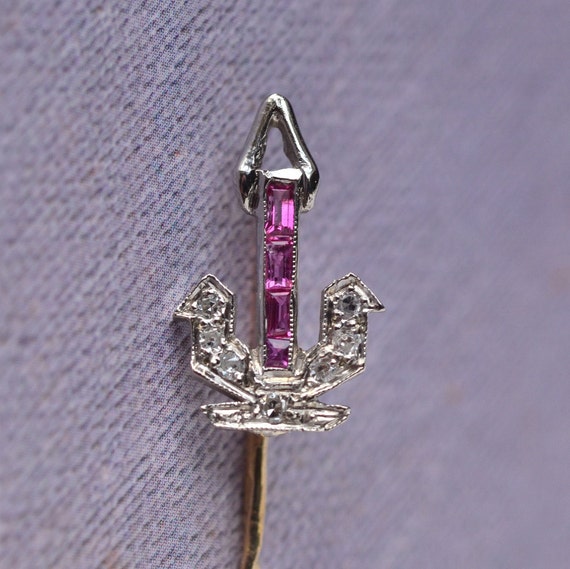 Candle stick lapel pin, ruby stickpin, Art deco pin, - Gem