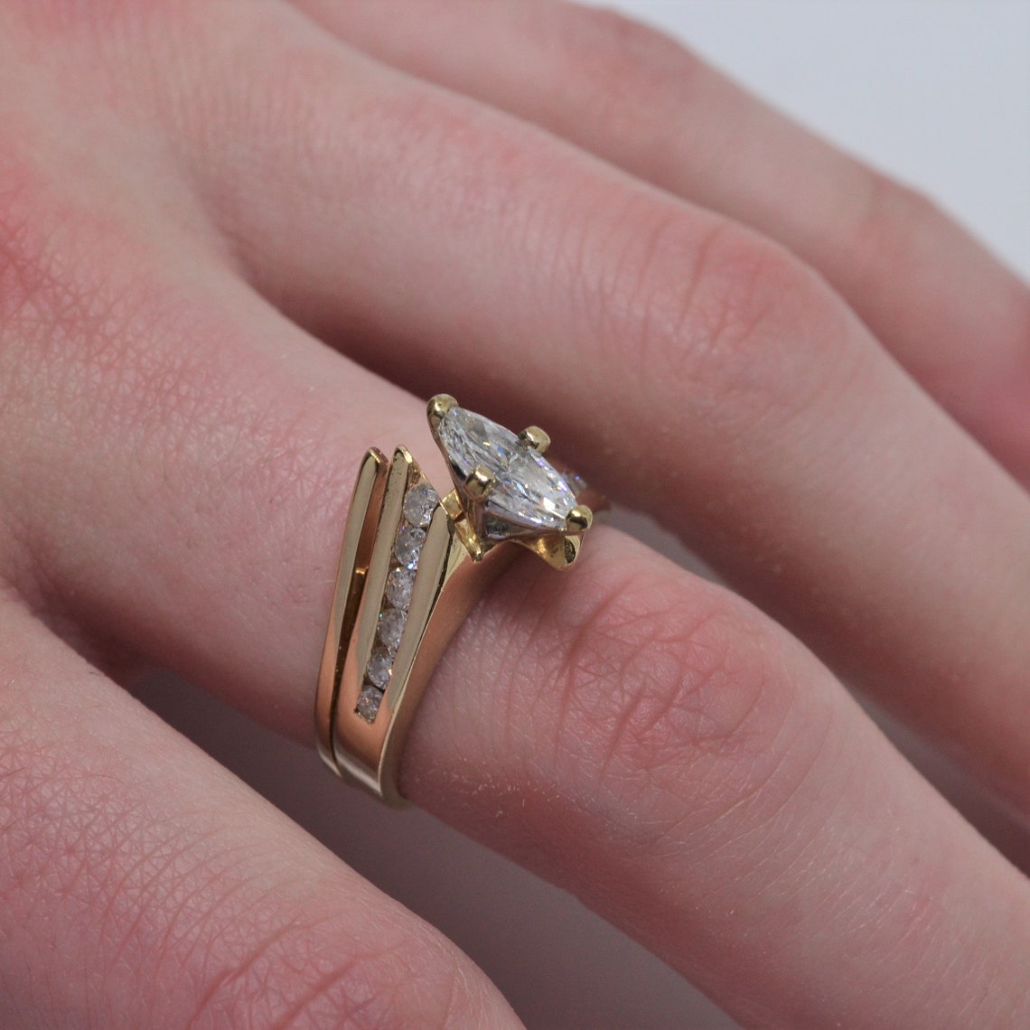 Retro 70's Engagement Ring and Wedding Band Marquise - Etsy