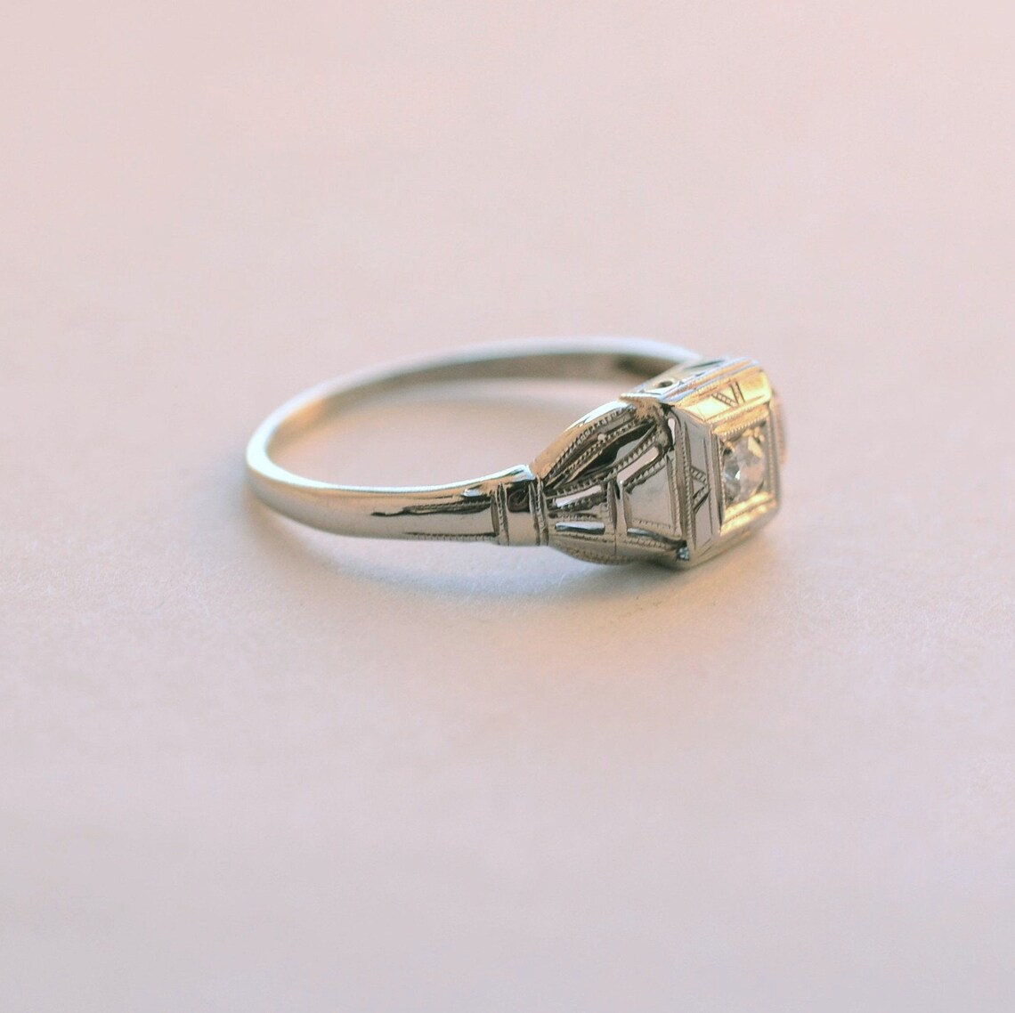 Antique Art Deco ring 18kt white gold engagement vintage | Etsy