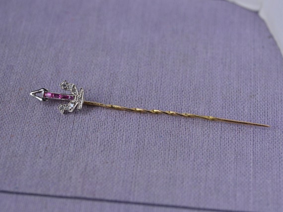 Candle stick lapel pin, ruby stickpin, Art deco pin, - Gem