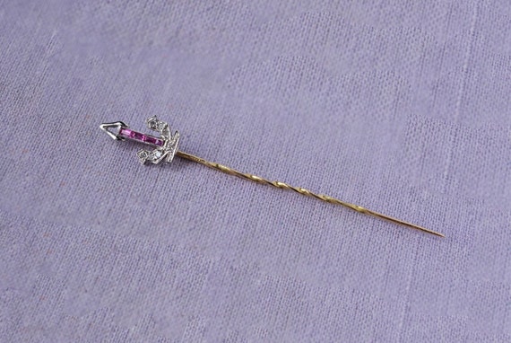 Candle stick lapel pin, ruby stickpin, Art deco pin, - Gem