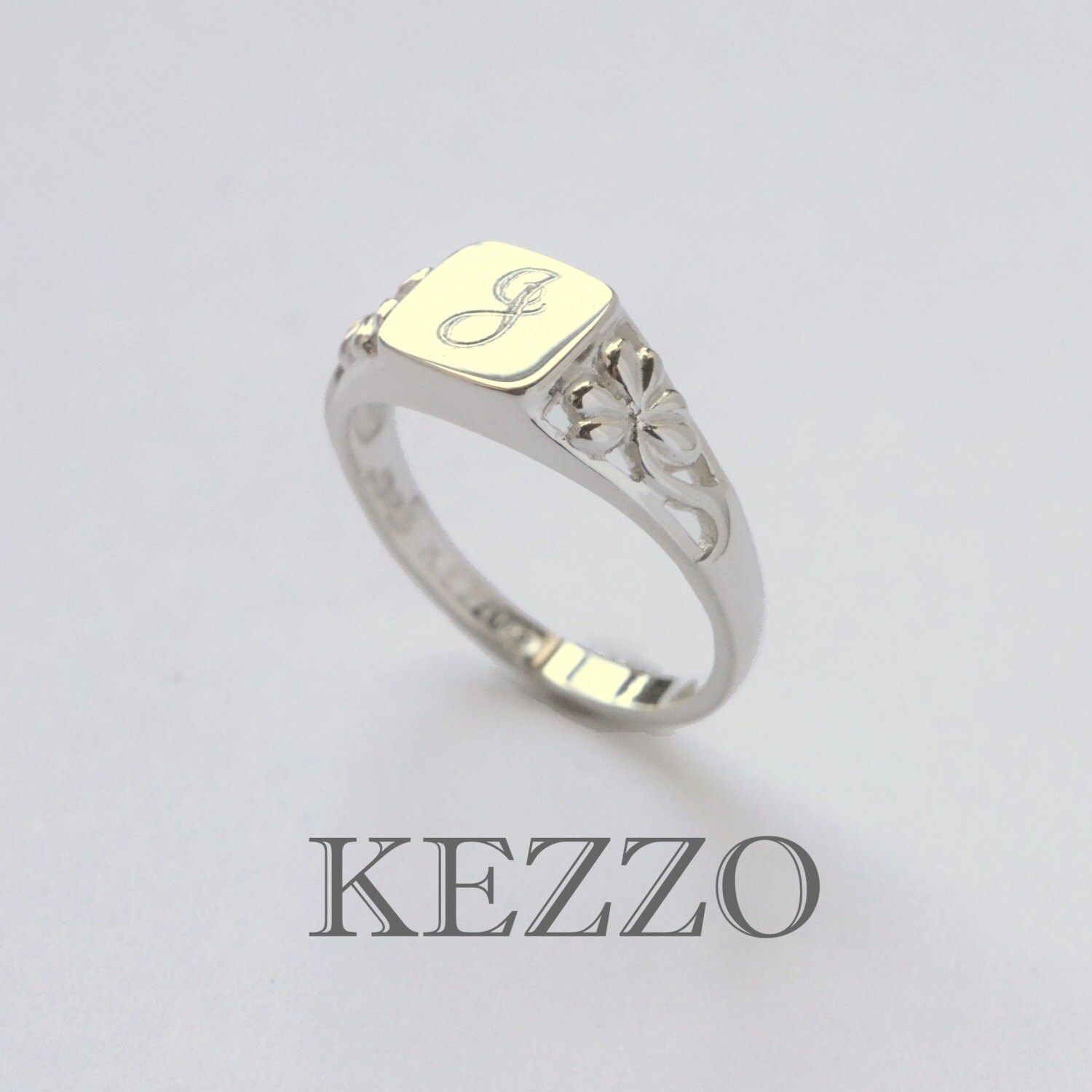 Irish Signet Ring, Shamrock Signet Ring, Irish Silver Monogram Ring ...