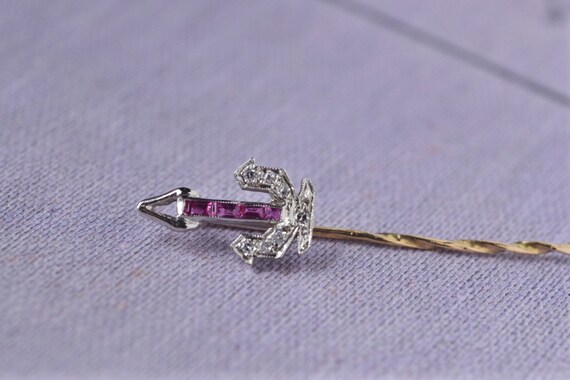 Candle stick lapel pin, ruby stickpin, Art deco pin, - Gem