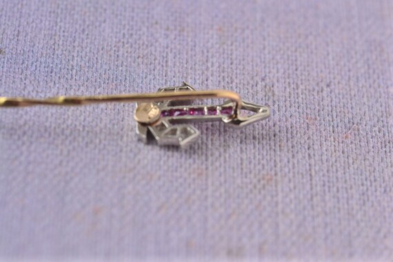 Candle stick lapel pin, ruby stickpin, Art deco pin, - Gem