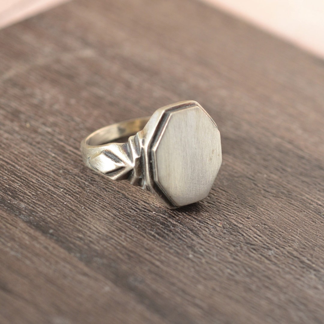 Silver Signet Ring, Vintage Inspired Hexagon Ring, Gender Neutral Ring ...