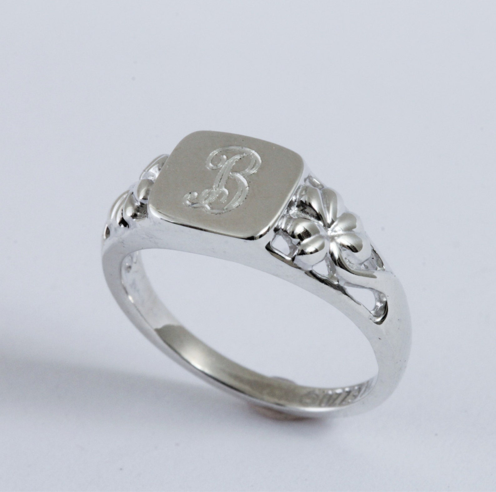 Irish Signet Ring, Shamrock Signet Ring, Irish Silver Monogram Ring ...