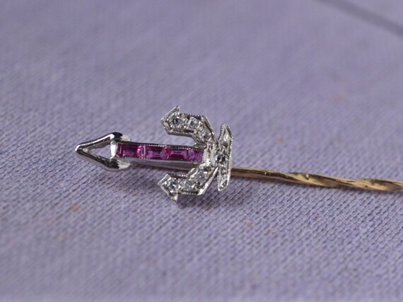 Candle stick lapel pin, ruby stickpin, Art deco pin, - Gem