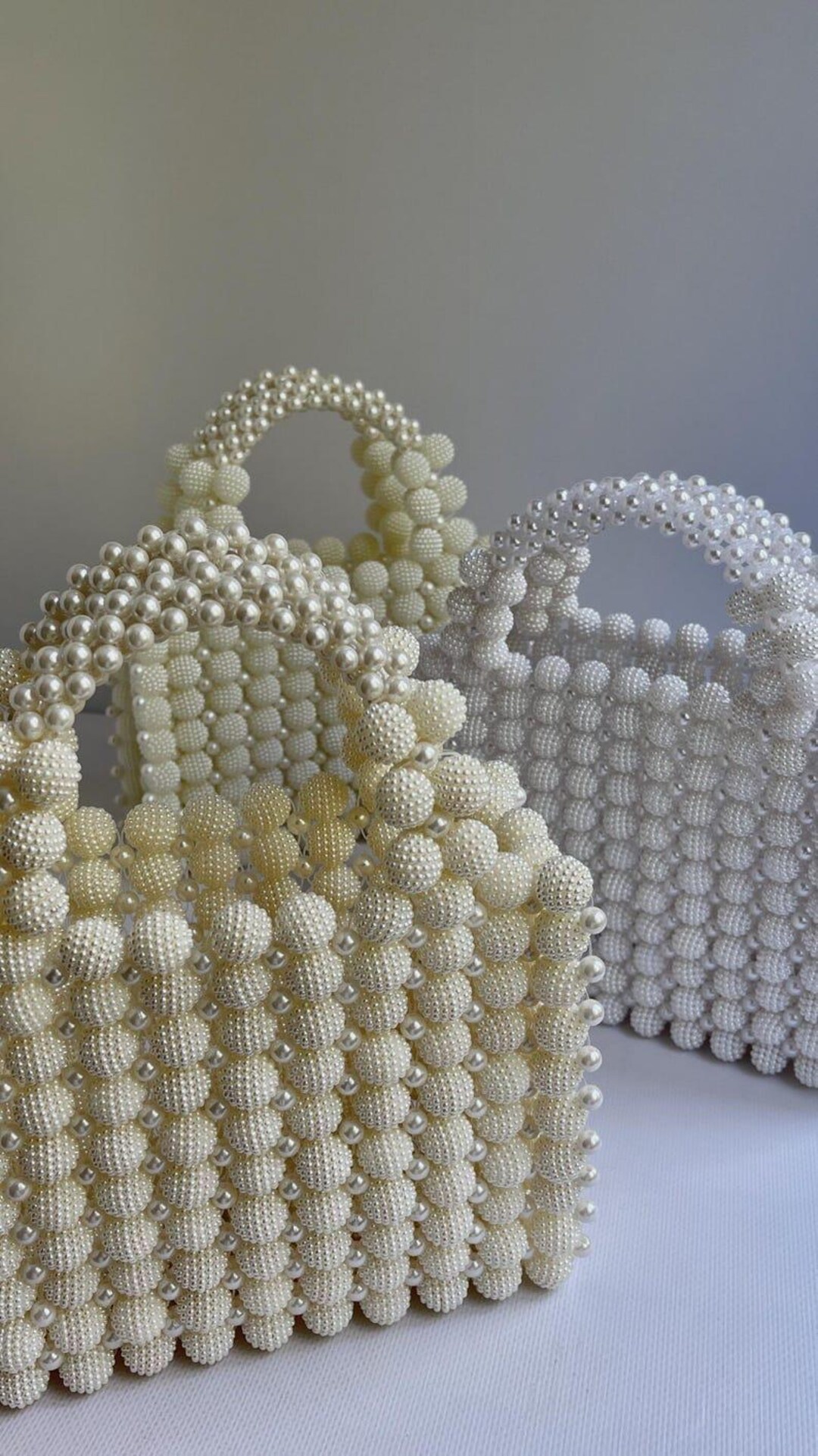 Bead Bag, White Bead Bag, Stylish Bag, Crystal Bead Bag, Top Handle Bag ...