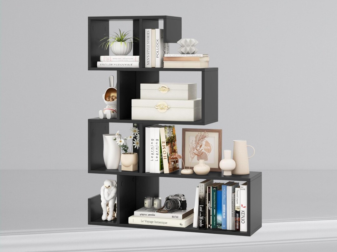 S-shaped Bookshelf | 5-tier Modern Geometric Stepped Bookcase With Anti ...