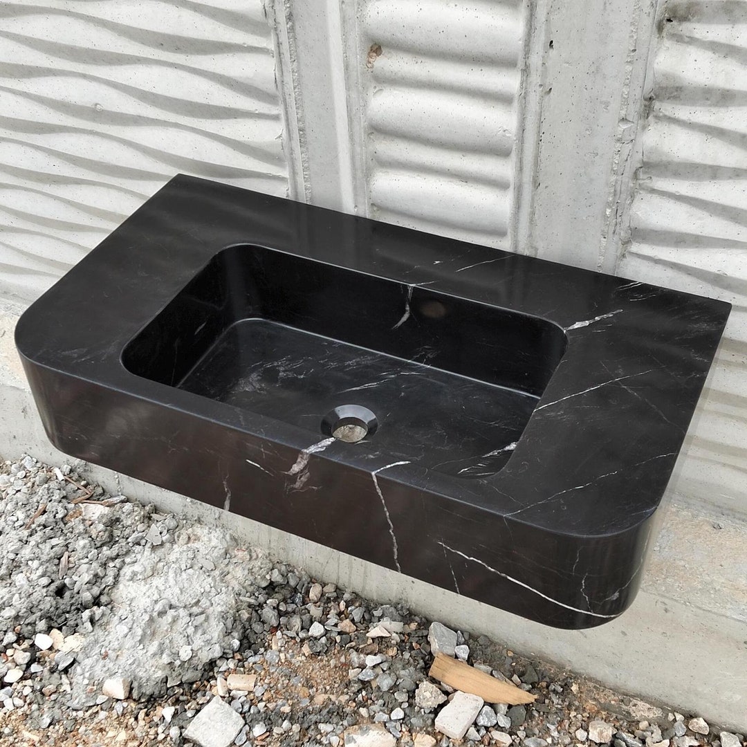 Black Marble Sink, Stone Bathroom Sink, Black Marble Vanity, Wall ...