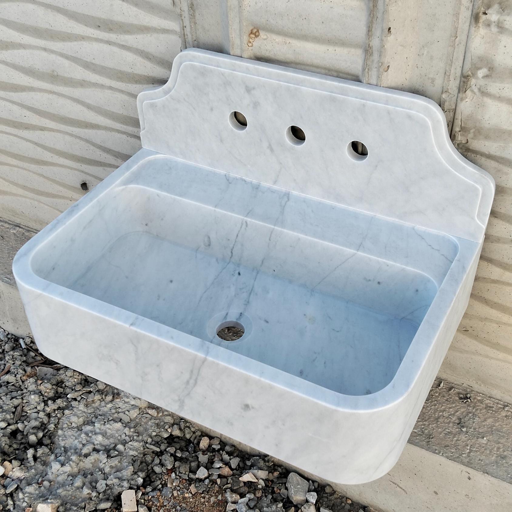 Carrara Marble Floating Bathroom Sink With Backsplash - Etsy