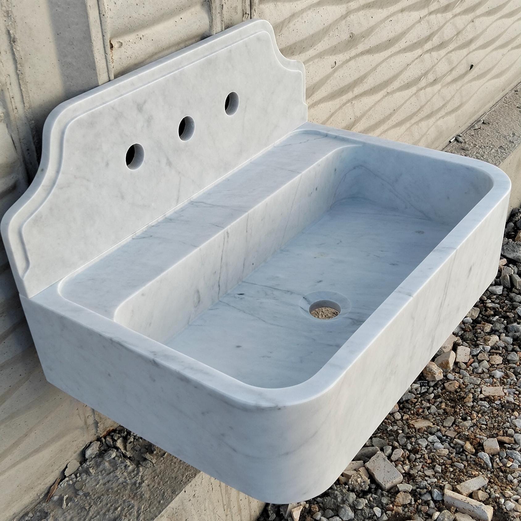 Carrara Marble Floating Bathroom Sink With Backsplash - Etsy