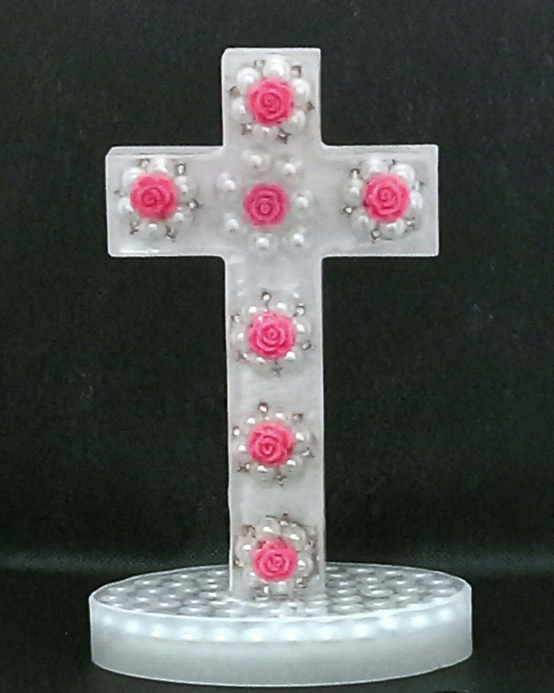 Resin Tabletop Cross With Rose and Pearl Accents - Etsy