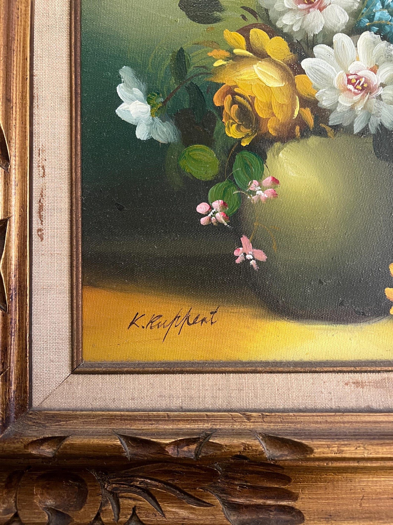 Vintage Framed K. Ruppert Signed Florals in Vase Still Life 23 X 19.5 ...