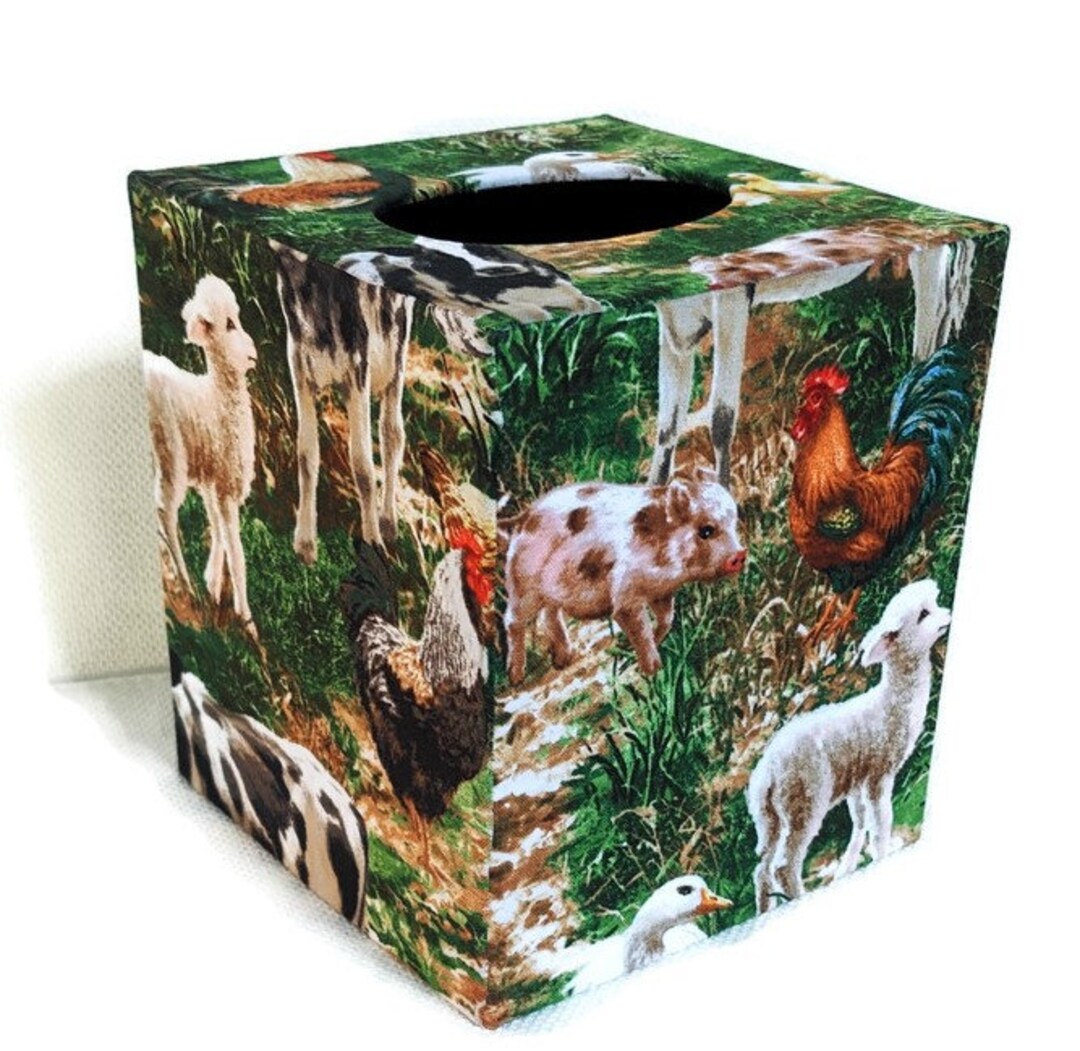 Cows, Pigs, Lambs, Chickens, Ducks, Farm Animals Square Tissue Box ...
