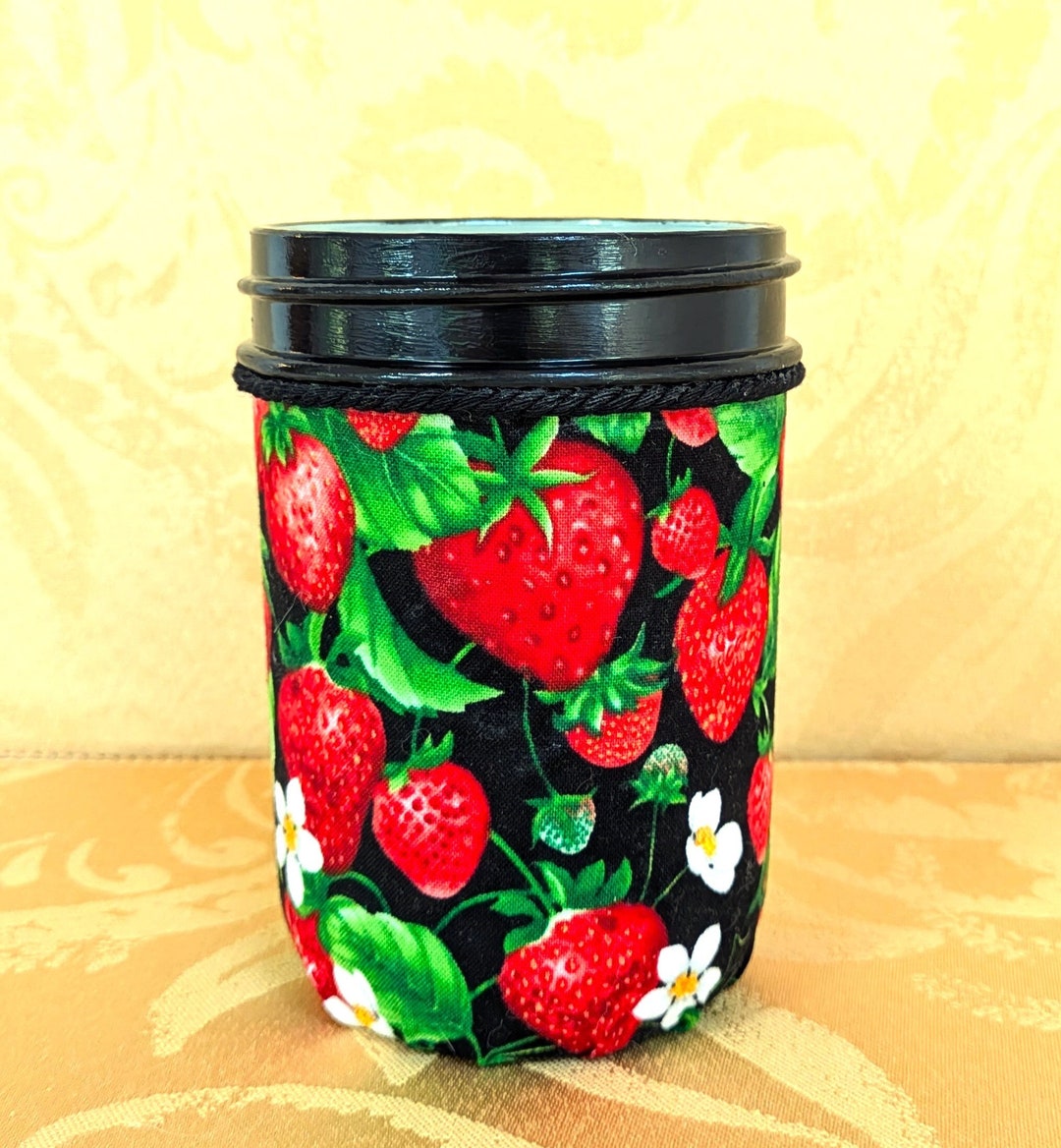 Strawberries Mason Jar, Pen and Pencil Holder, Centerpiece, Lid ...