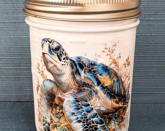 Sea Turtle Decoupaged Pint Mason Jar, Pen and Pencil Holder ...
