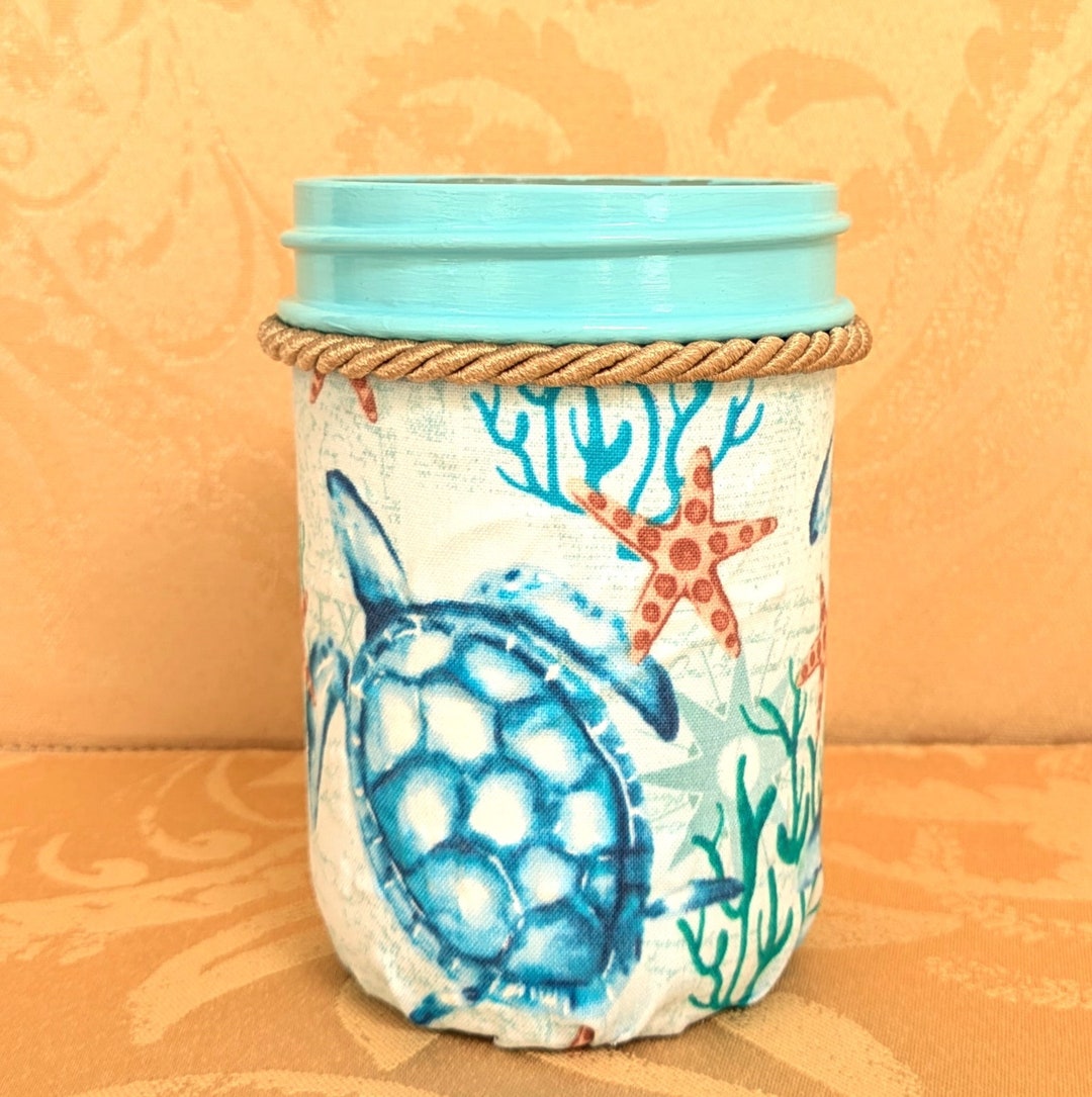 Sea Turtles Pint Mason Jar, Pen and Pencil Holder, Centerpiece, Lid ...