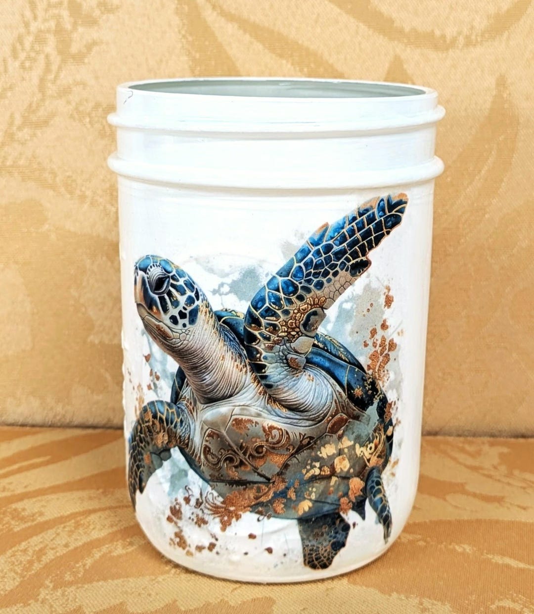 Sea Turtle Decoupaged Pint Mason Jar, Pen and Pencil Holder ...