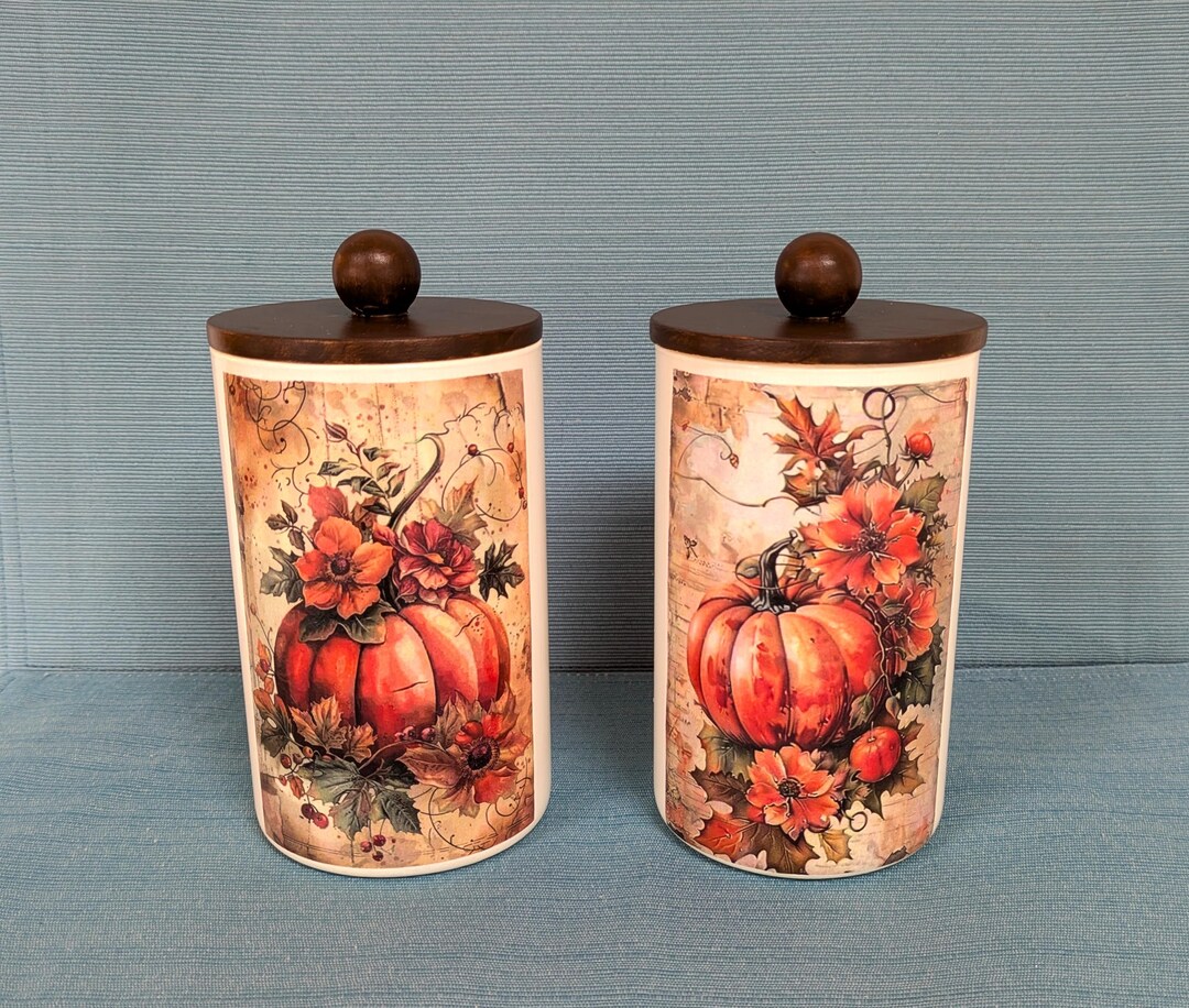 Pumpkin and Flower Fall Centerpiece, Set of Two, Vase, Glass Jar ...
