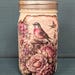 Bird and Flowers Decoupaged Quart Mason Jar, Rustic, Country Decor ...