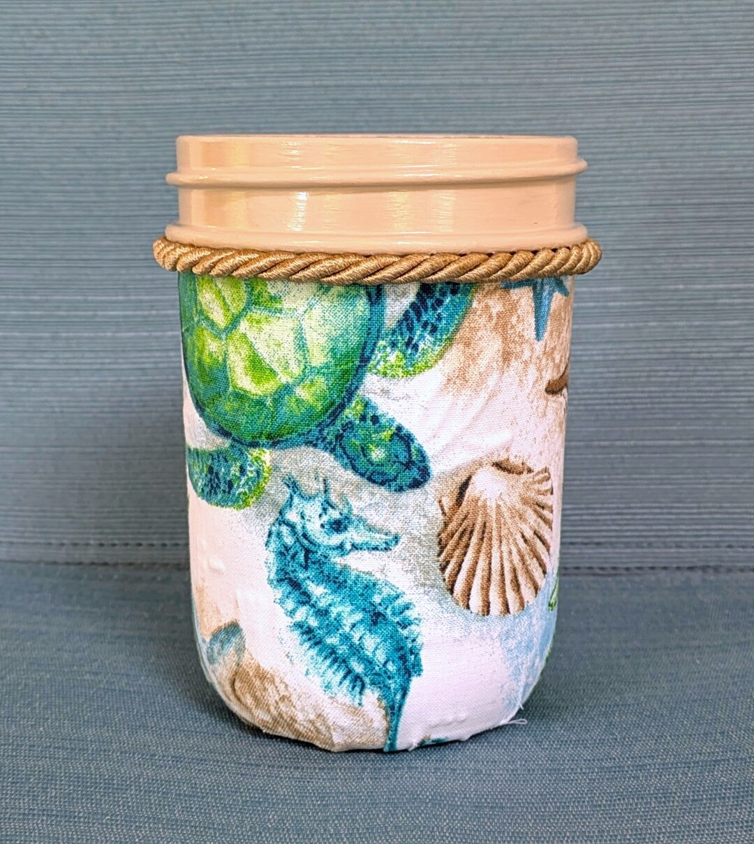 Sea Horses, Sea Turtles, Seashells Beach Decor Mason Jar, Pen and ...