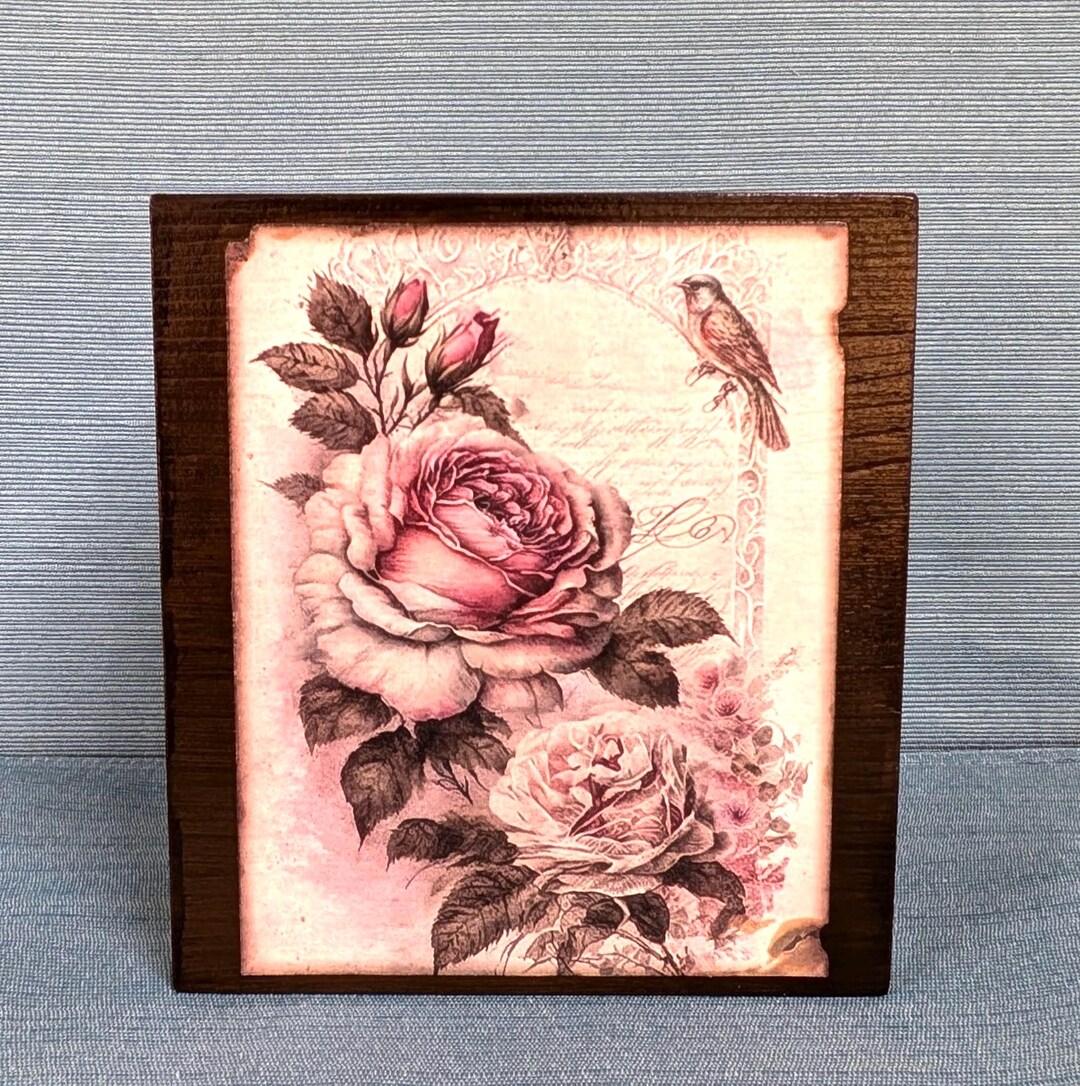 Bird and Roses Decoupaged Square Tissue Box Cover, Victorian, Rustic - Etsy