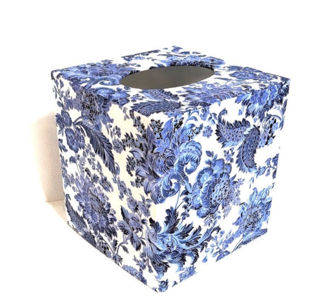 Blue and White Floral Square Tissue Box Cover - Etsy