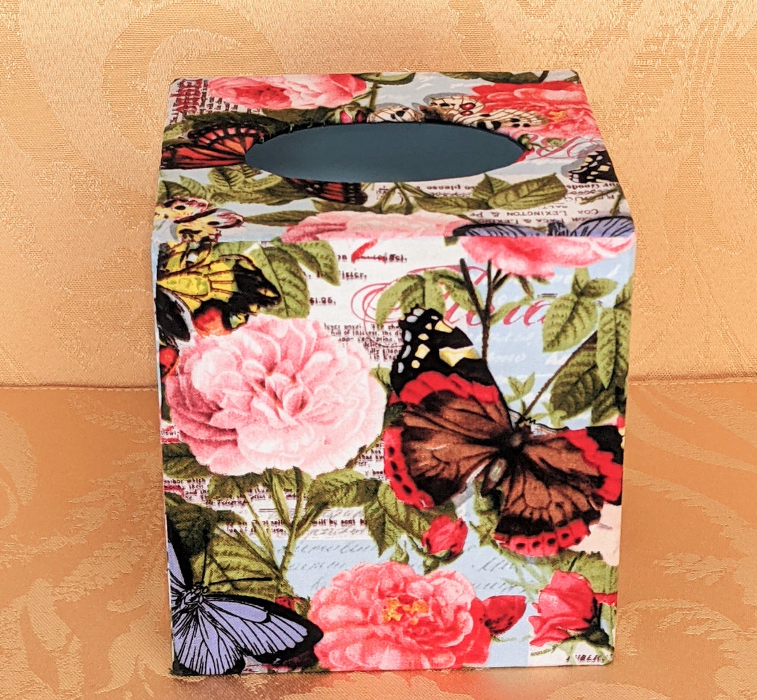 Rose and Butterfly Square Tissue Box Cover - Etsy