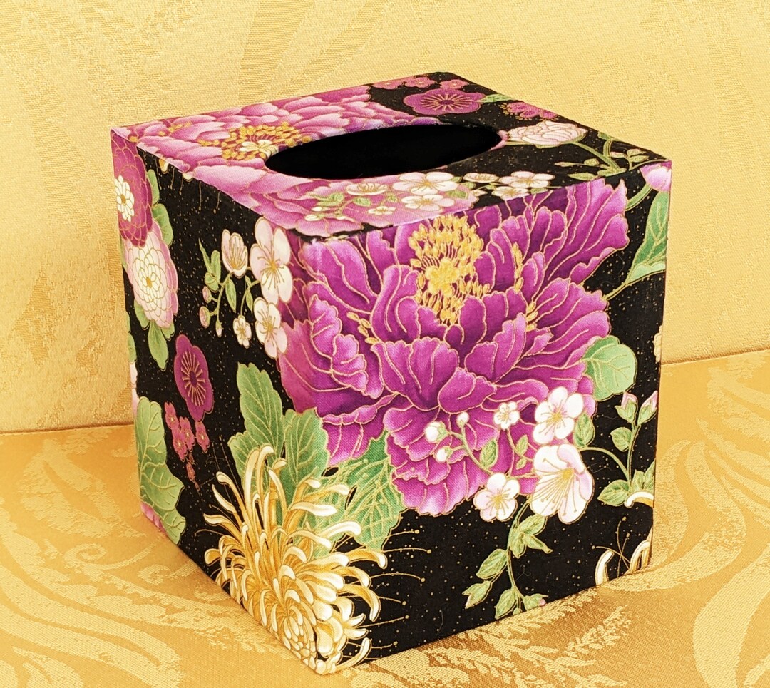 Purple Floral Square Tissue Box Cover - Etsy